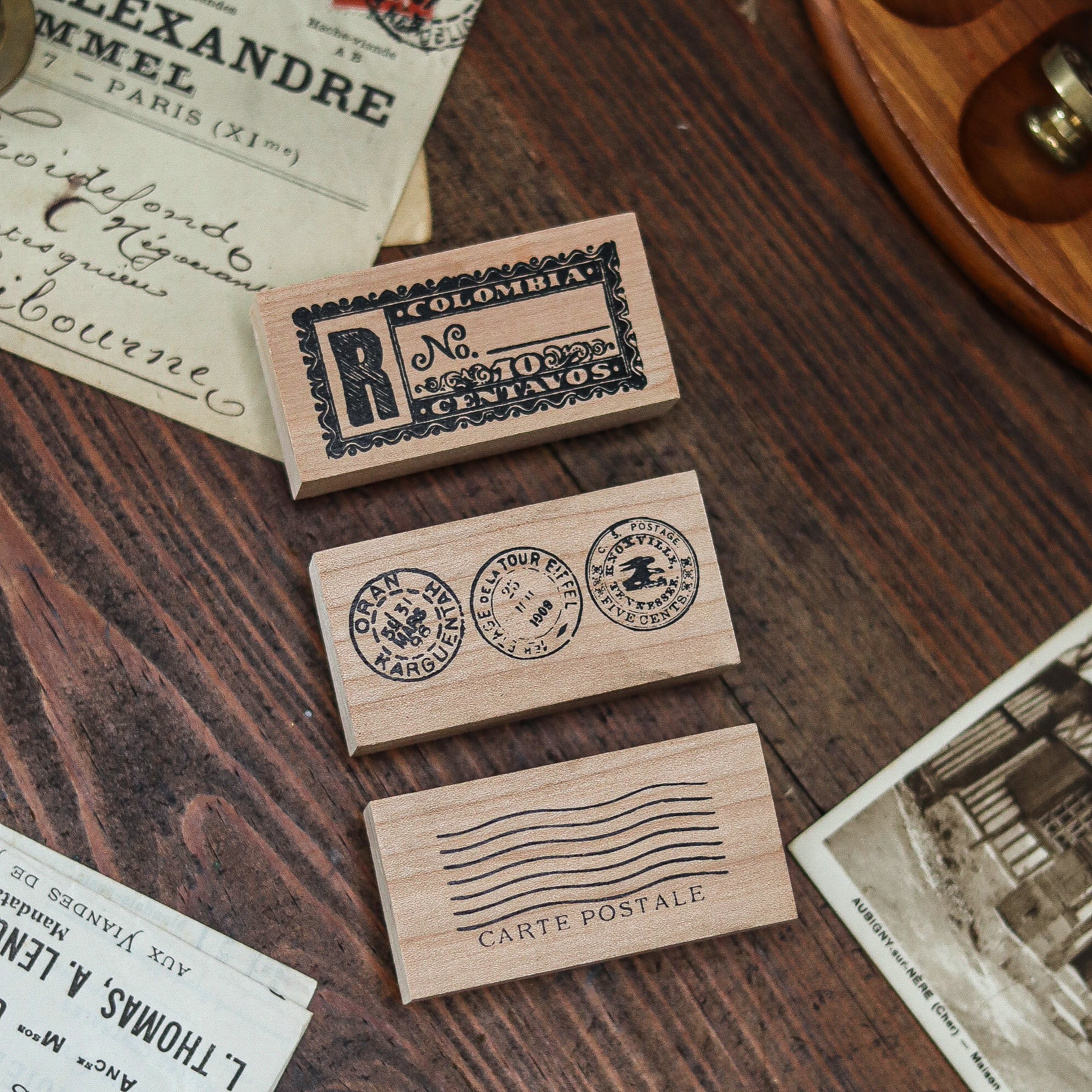 Sellos de madera vintage "Sellos postales" – Casa Kierkeg