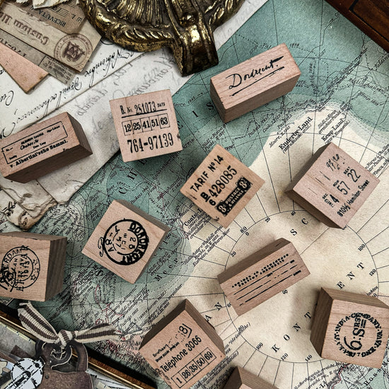Sellos de madera vintage "Set postal" – Casa Kierkeg